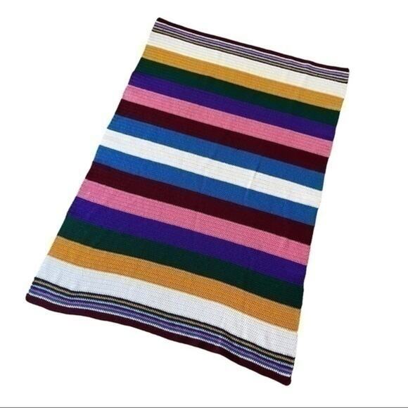 Handmade | Bedding | Vintage Stripe Crochet Knitted Throw Blanket ...